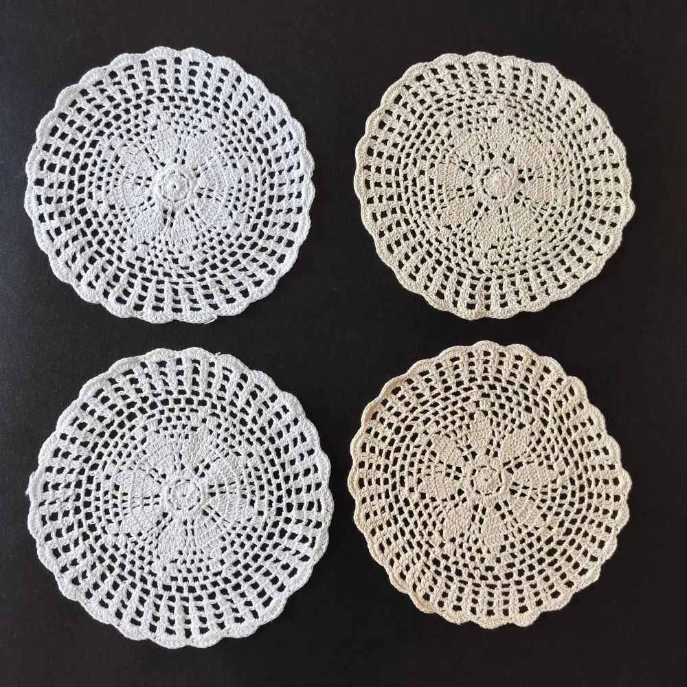 4pcs-White-Beige-Doilies-Set-Hand-Crochet-Round-Table-Place-Mats-Soft ...