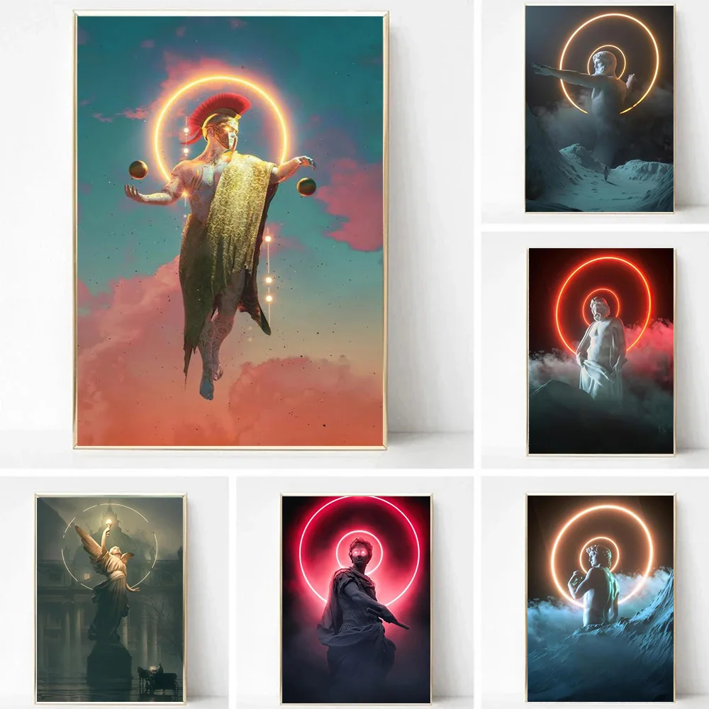 Greek Mythology Zeus Statue With Aureole Canvas Painting Poster And ...