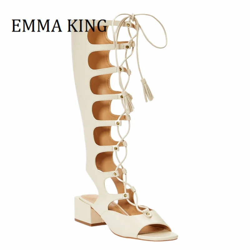 2022 Summer Women Lace Up Gladiator Sandals Comfort Block Heel Peep Toe ...