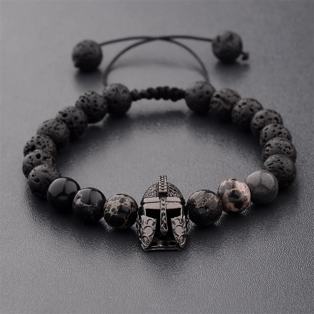 Domineering Men's Agate Volcanic Stone Energy Beaded Bracelet Zircon ...