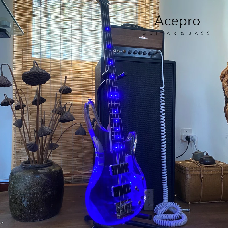 In-Stock-Blue-LEDs-Light-4-String-Acrylic-Electric-Bass-Guitar-Rosewood ...
