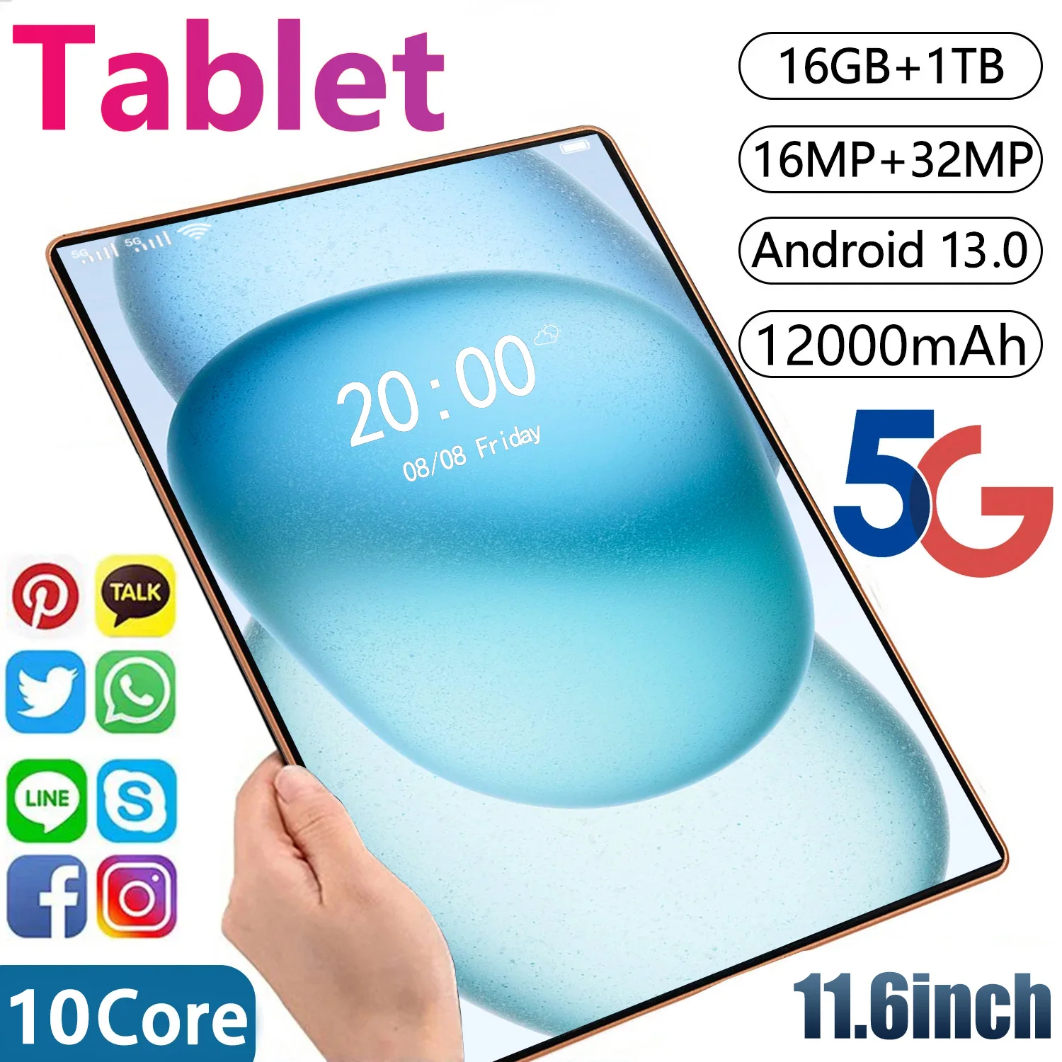 2024-New-5G-tablet-PC-11-6-inch-tablet-android-16GB-1TB-ROM-16MP-32MP ...