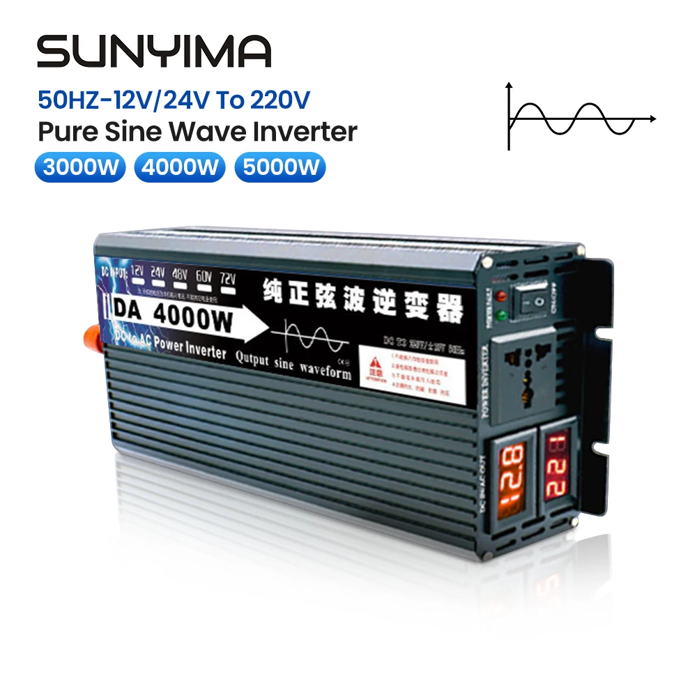 SUNYIMA Pure Sine Wave Inverter 3000W 4000W 5000W DC12V/24V to AC220V ...