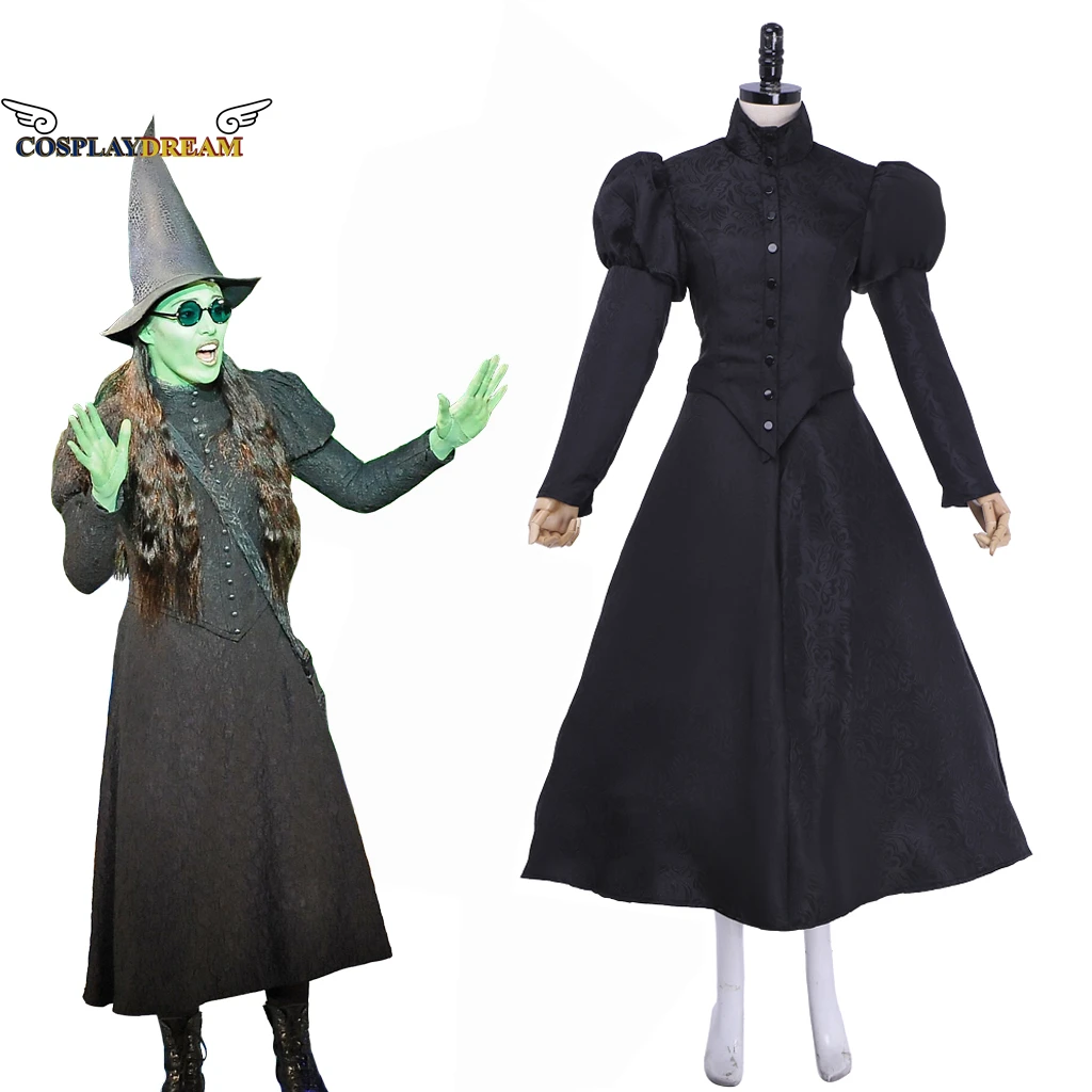 Wicked Musical Elphaba Cosplay Costume with Hat Black Victoria Sleeves ...