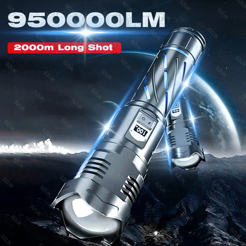 White-Laser-High-power-Torch-Light-4500mAh-Telescopic-Zoom-Hand ...