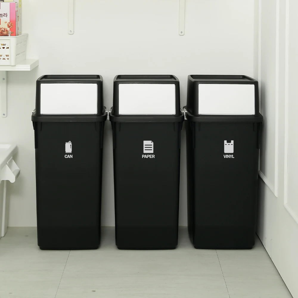 Stackable-recycling-large-storage-bins-60L-black-1set-trash-can-waste ...