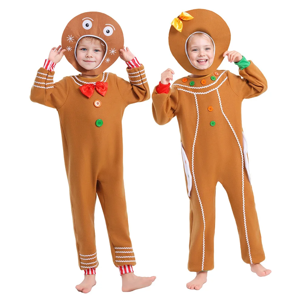 Kids-Gingerbread-Man-Fancy-Dress-Costume-Jumpsuit-With-Hat-Christmas ...