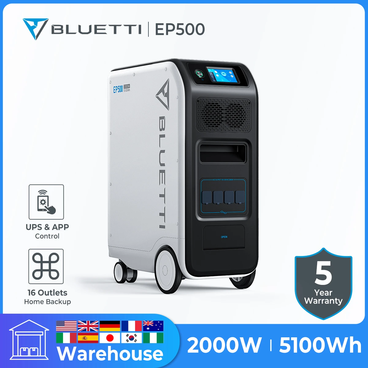 BLUETTI EP500 Solar Power Station 2000W 5100Wh UPS Battery Backup AC ...