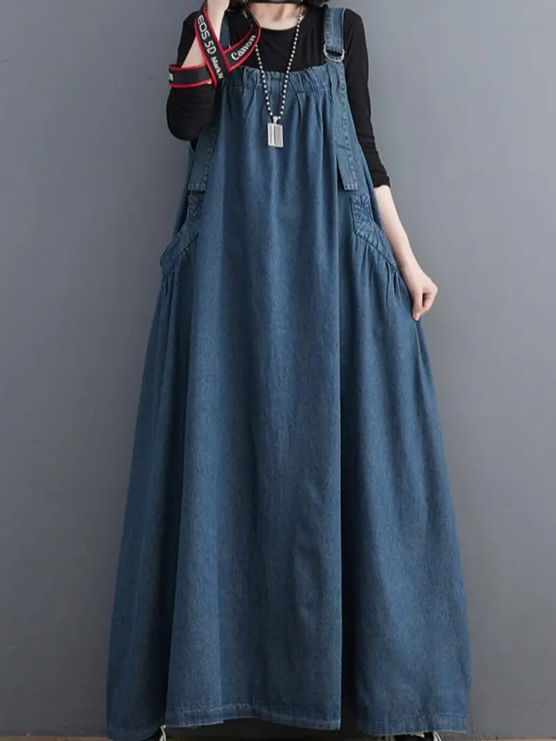 Woman Spring Autumn Denim Spaghetti Strap Sleeveless Temperament Dress ...