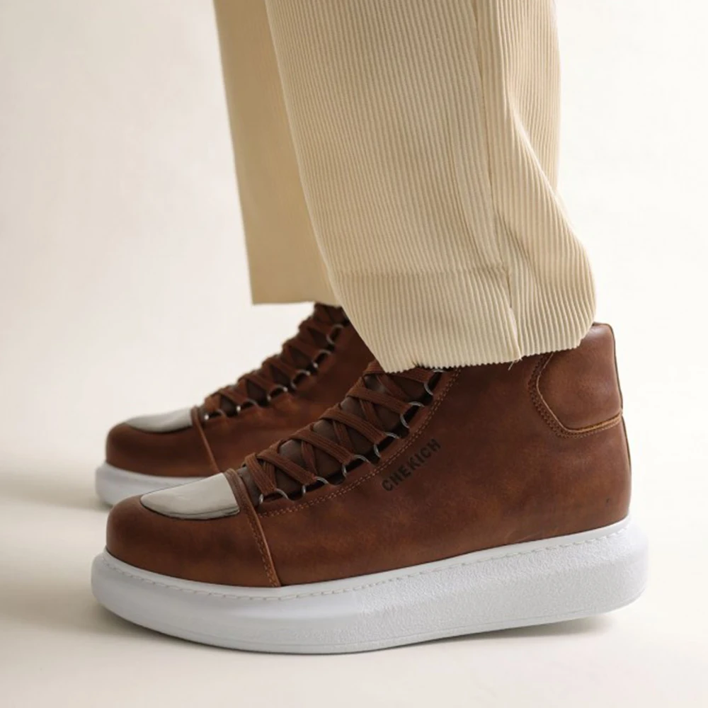 FOH-Store-Men-and-Women-Boots-Shoes-TAN-Artificial-Leather-Lace-Up ...