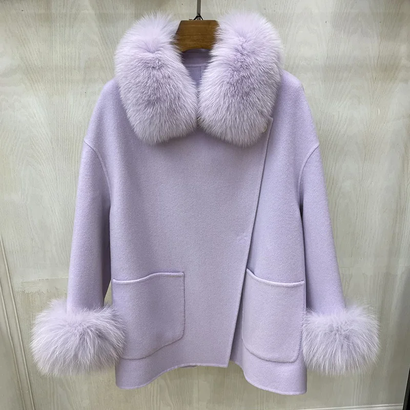New-Autumn-Winter-Real-Wool-Coat-Women-Coat-With-Real-Fox-Fur-Collar ...