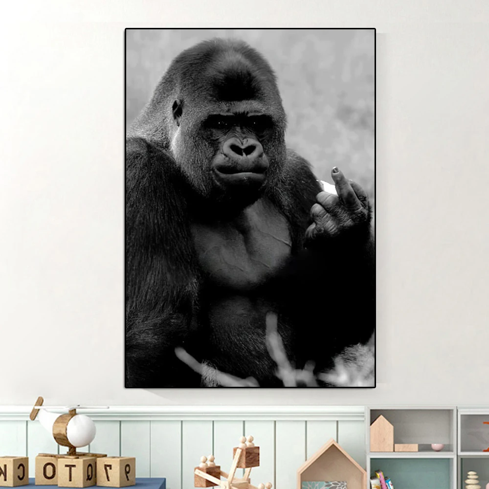 Chimpanzee Gives Middle Finger Poster And Print Funny Animal Monkey ...