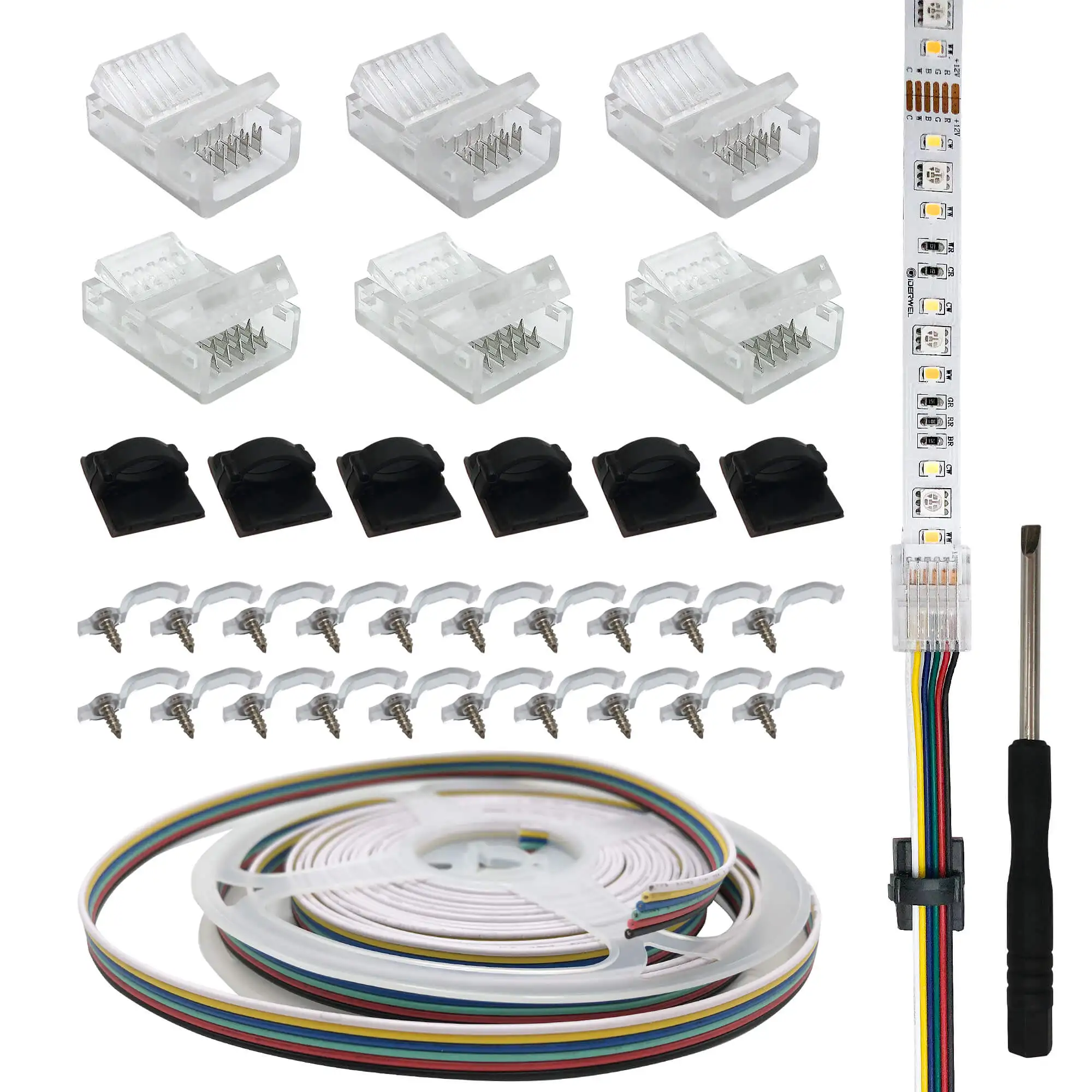 RGBCCT-6-Pin-LED-Strip-Connectors-with-Extension-Cable-6-Pack-12mm-LED ...