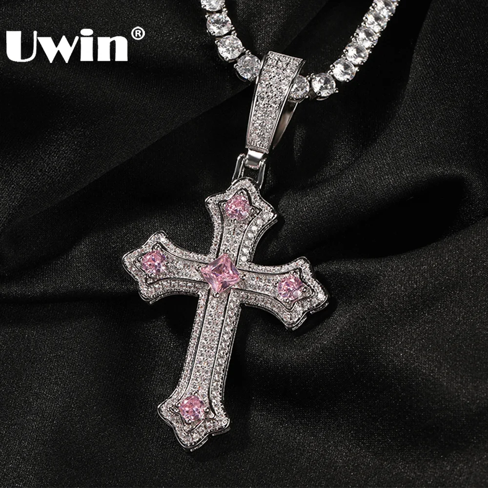 UWIN-Iced-Out-Crosses-Pendant-Necklaces-Pink-Blue-Purple-Cubic-Zircon ...