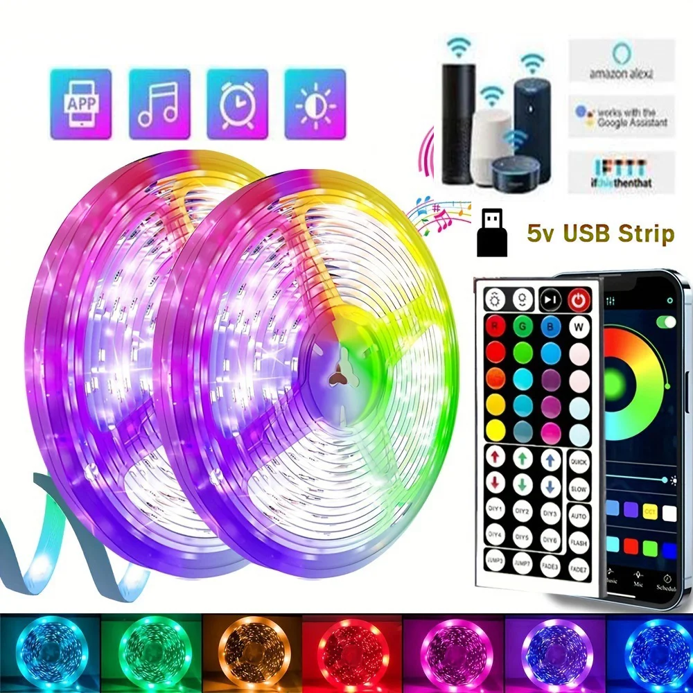 RGB-LED-Strip-Light-com-controle-remoto-para-decora-o-de-casa-USB ...