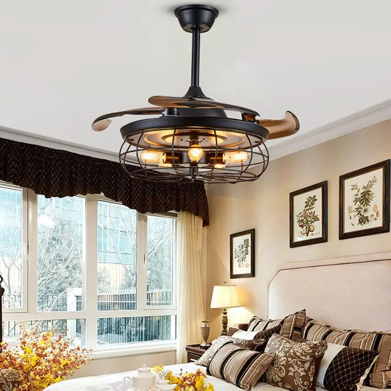42inch-Retro-Iron-Fans-Remote-Control-Brown-Blades-Invisble-Ceiling ...