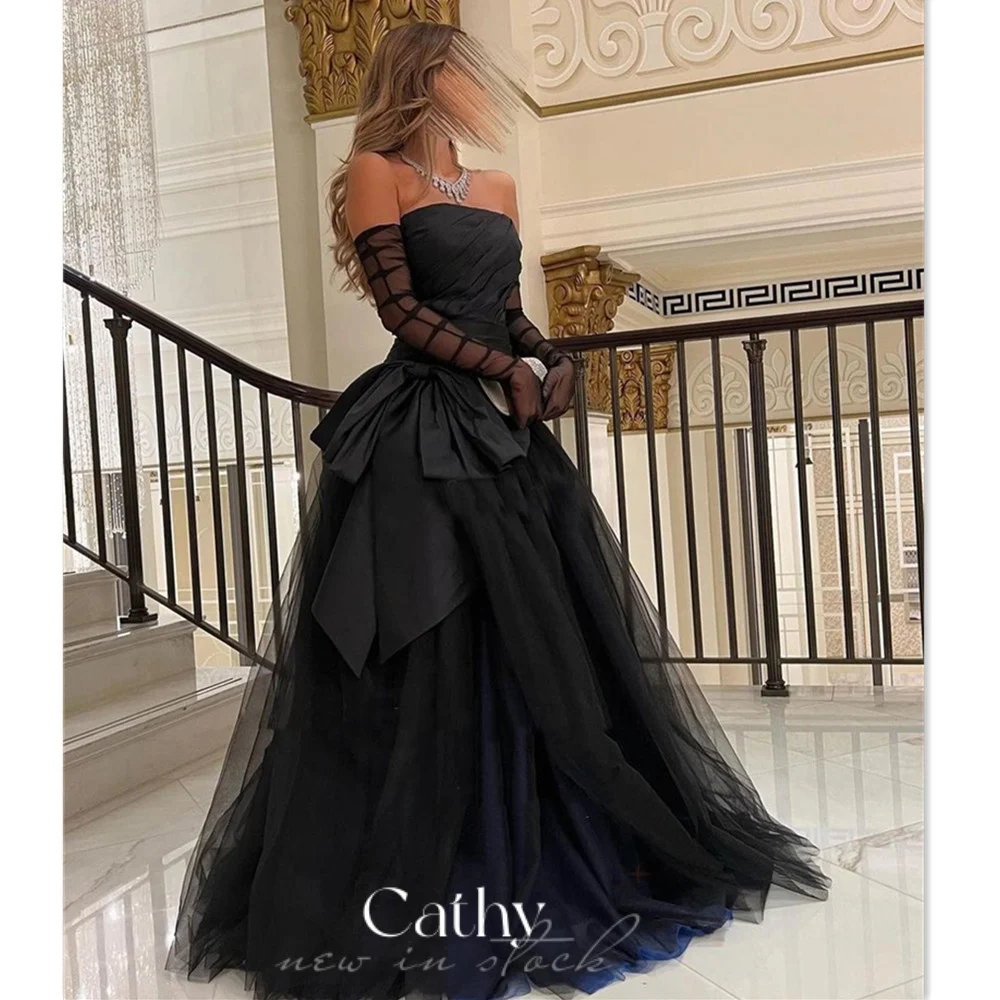 Cathy-Sexy-Strapless-Prom-Dress-With-Glove-Black-Tulle-Evening-Dress ...