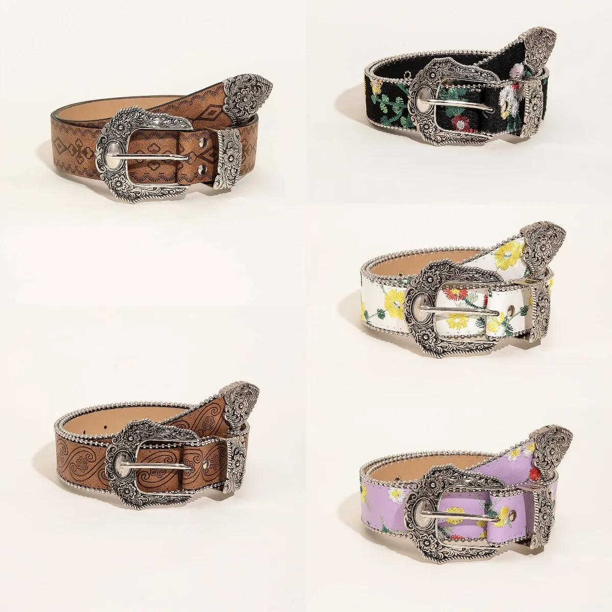 Western-Style-Brown-Patterned-Beaded-Women-s-Belt-With-Tassel-Embossed ...