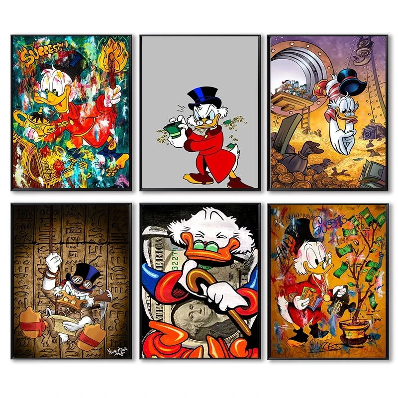 Disney Donald Duck Canvas Art Painting Scrooge Mcduck Money Cartoon ...