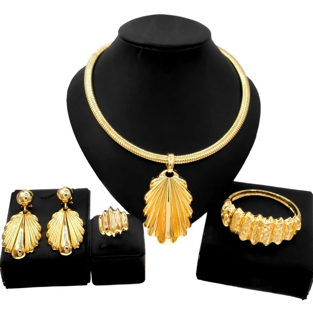 Women Jewelry Set Simple Pendant Dubai Gold Plated Necklace For Daily ...