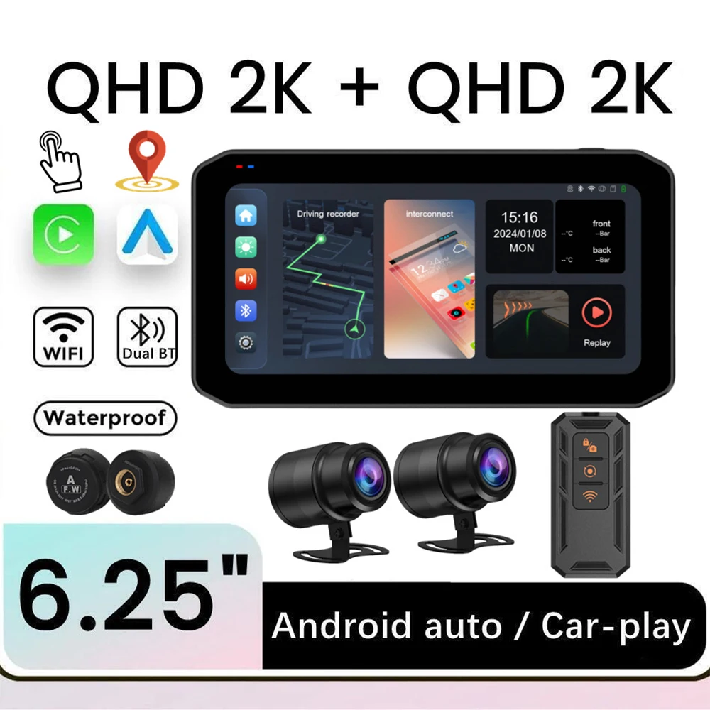 Dual-Bluetooth-Wireless-CarPlay-Android-Touchscreen-for-Motorcycle-GPS ...