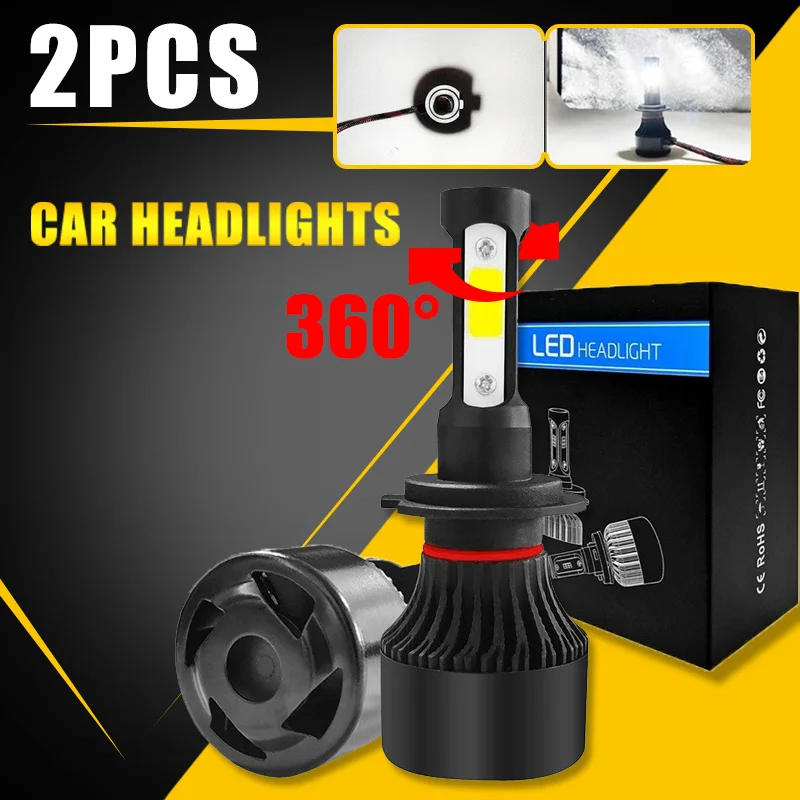 Upgrated 2pcs LED Car Headlights H7 H11 9005 9006 9004 9007 360° 4 ...