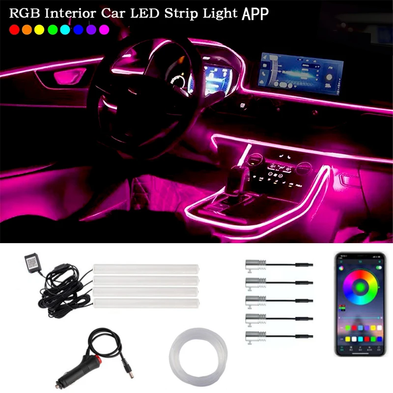 Neon-Car-LED-Interior-RGB-Ambient-Light-Fiber-Optic-Kit-With-4x-Foot ...