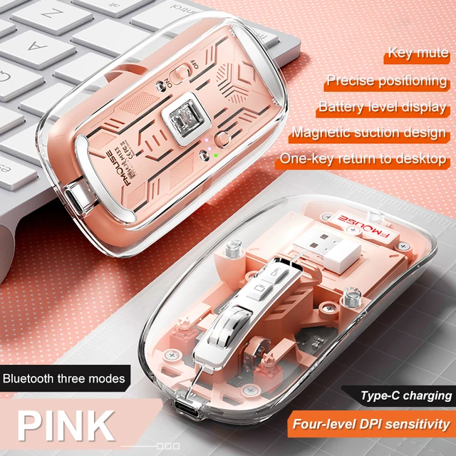 2023 New Transparent Mouse Wireless Bluetooth Three-mode Magnetic ...