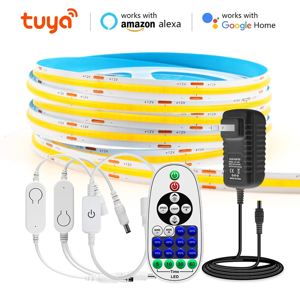 Tuya WiFi COB LED Strip Light Power Kit High Density Flexible FOB Tape ...