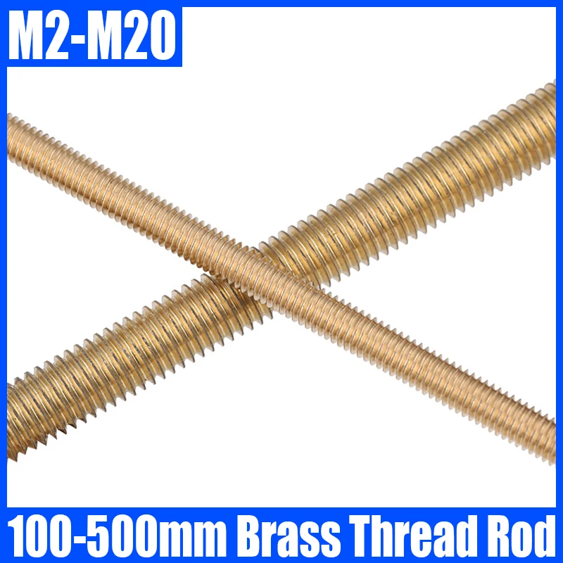 1PCS-100-500mm-Brass-Thread-Rod-Brass-Metric-Bolt-Full-Thread-Shaft-Rod ...