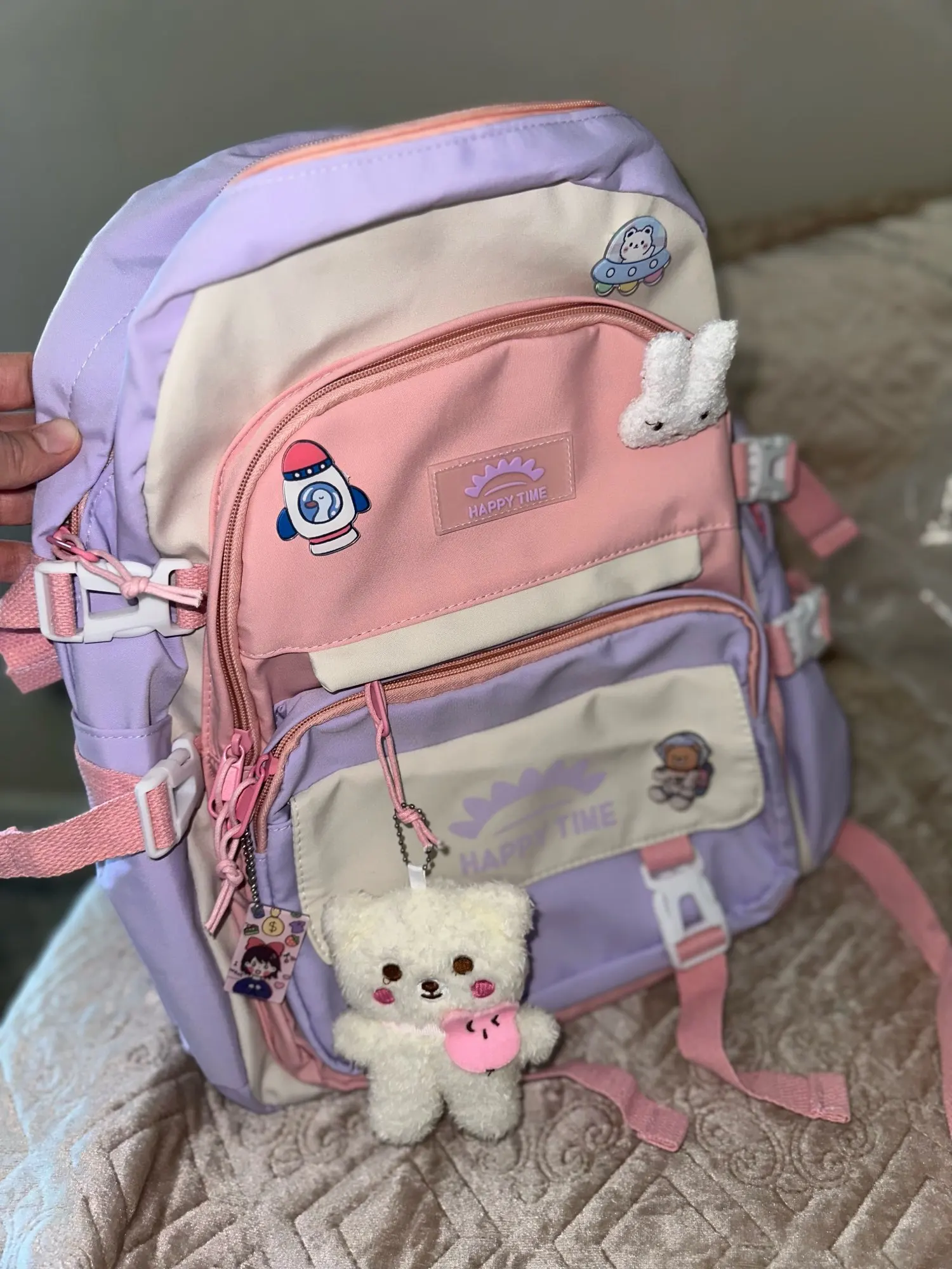 Cute Multi-Pocket Backpack - Pastel Kitten