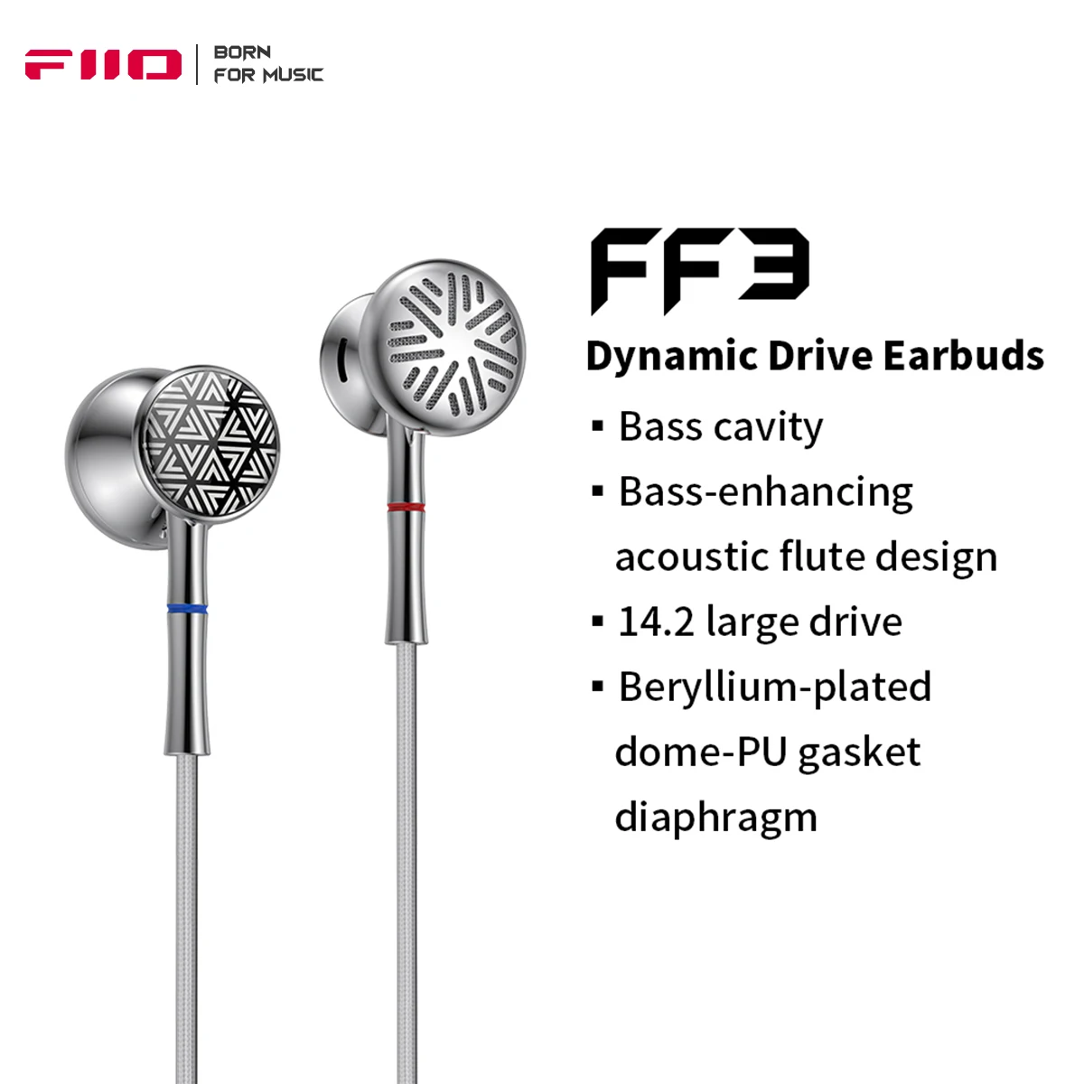 FiiO FF3-Dynamic Drive Earbuds, HiFi wired earphone with Bass Super ...