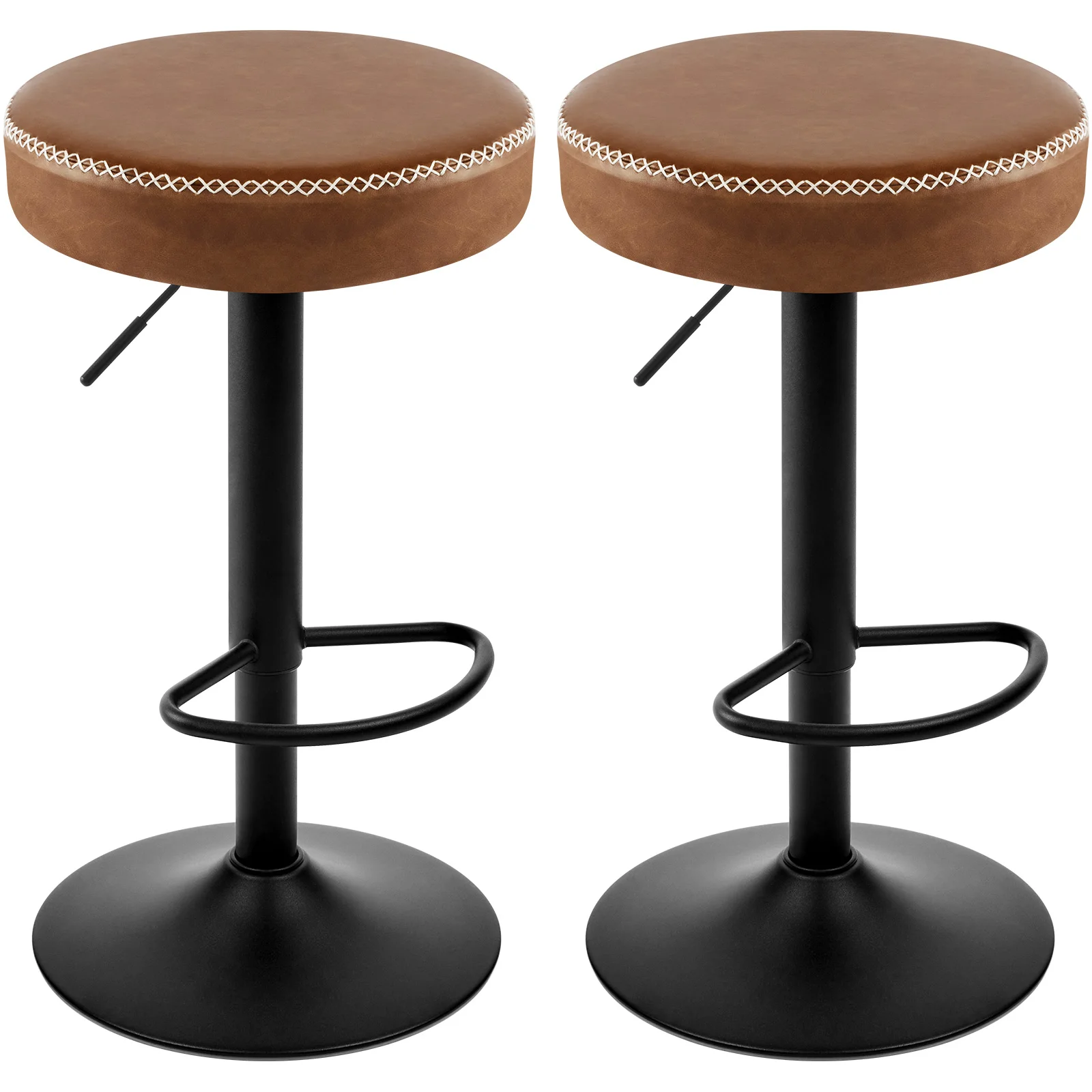 2PCS-SET-Swivel-Round-Bar-Stool-with-Footrest-Vintage-Faux-Leather ...