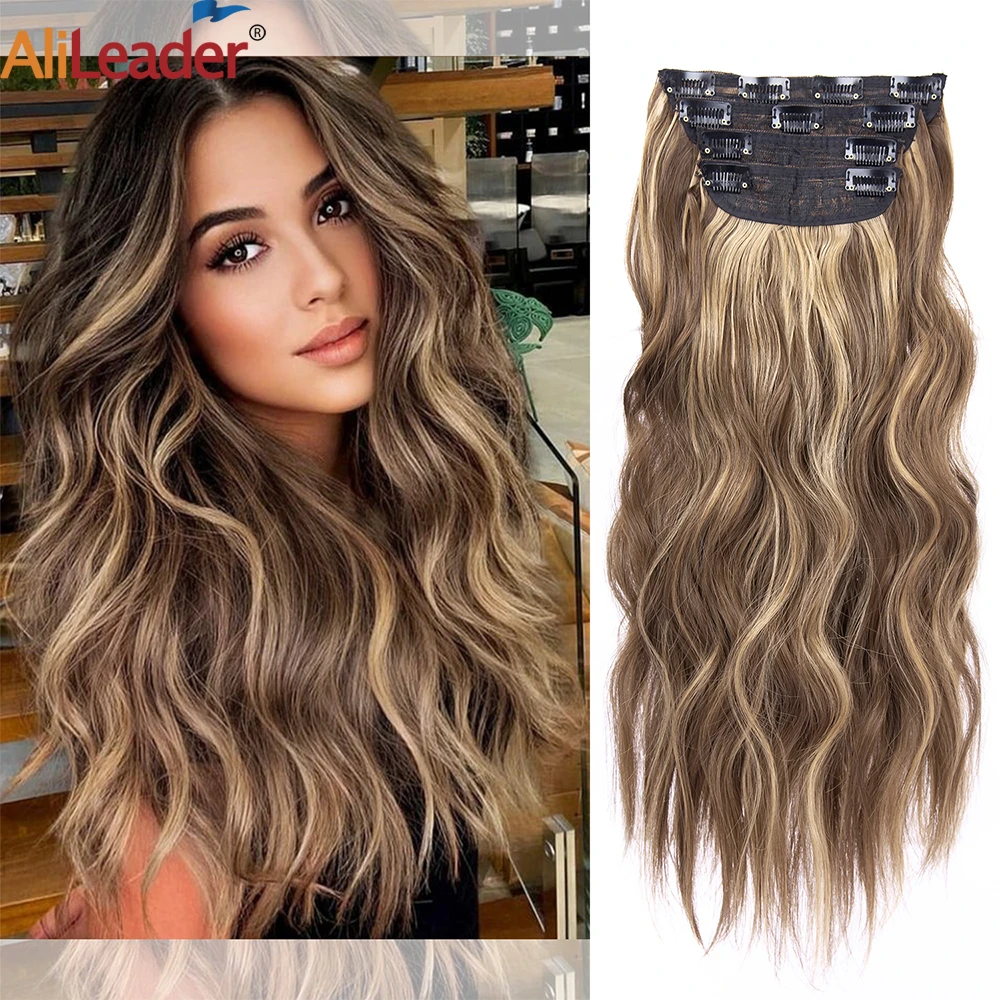 4Pcs/Set 20Inch Synthetic Hair Clip In Long Wavy Thick Hairpieces For ...
