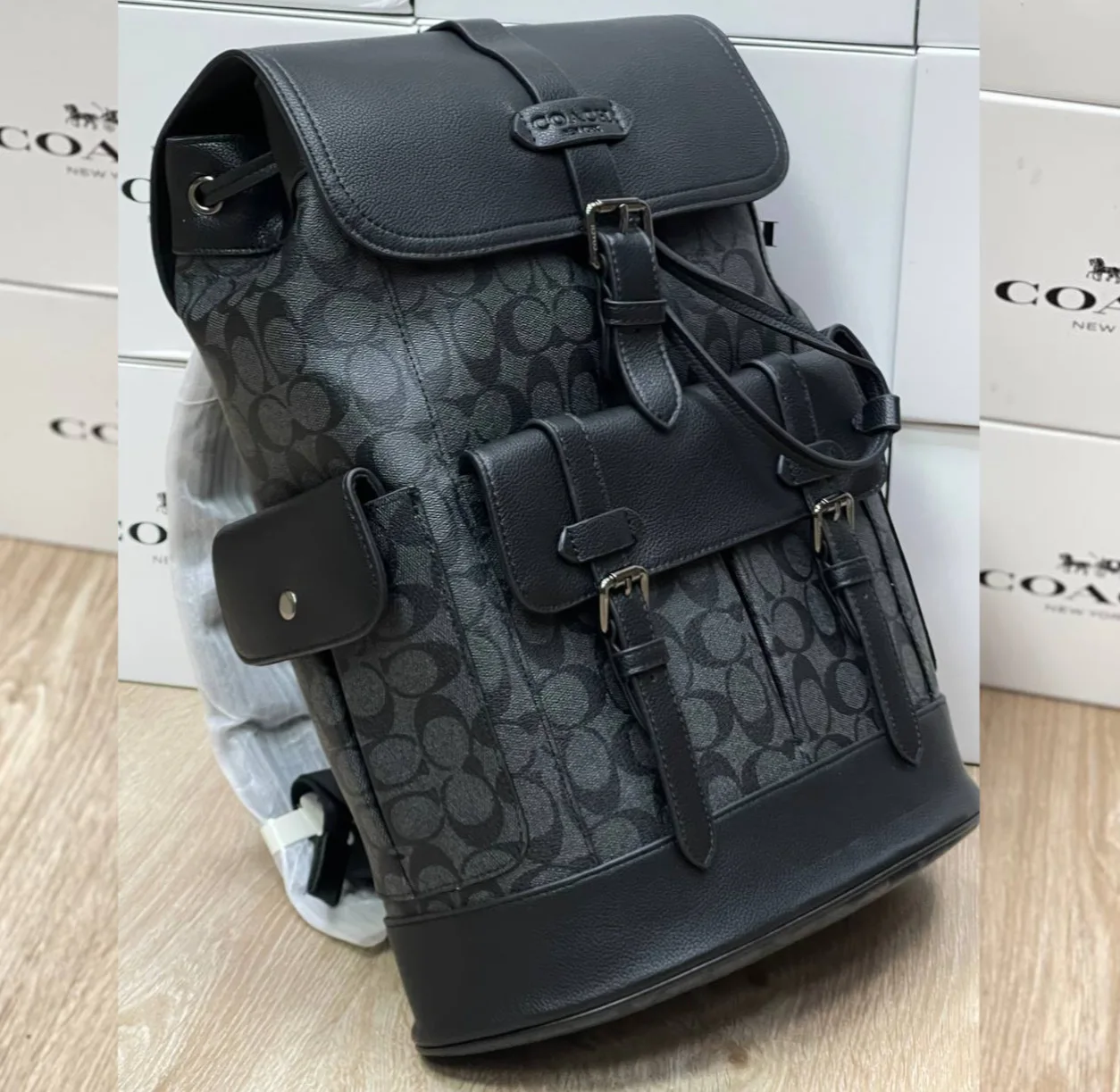 Man-s-leather-brench-tin-canva-brand-coach-flap-backpack-latch-quality ...