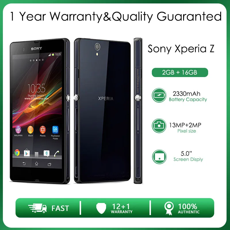 Original Entsperrt Sony Xperia Z Einzelne Sim 2GB RAM + 16GB Quad core 13MP 5.0 ''2330mAh ...