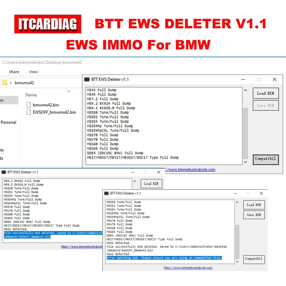 BTT EWS DELETER V1.1 IMMO OFF for BMW BTT EWS DELETE for BMW MS41 MS42 MS43 MS45 ME7.2 ME9.2 ...