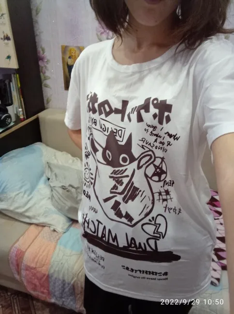 Oversize Cartoon Cat Dual Match T-Shirts - UrbanWearOutsiders