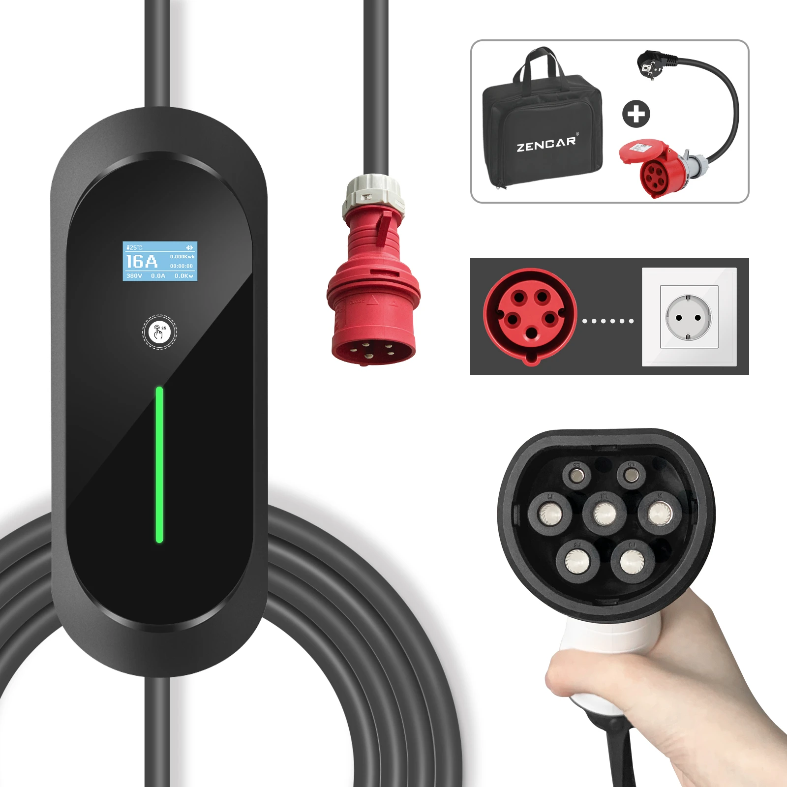 EV Charger Type 2 EVSE 16A 11KW 5M Portable Electric Car Charger ...