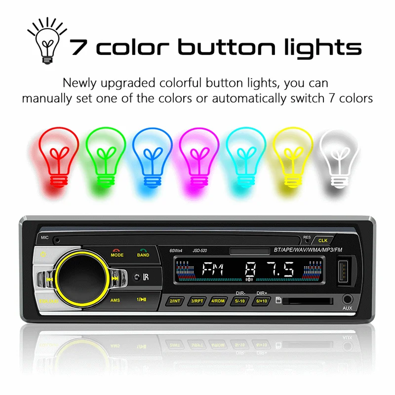 New-Car-Radio-Stereo-Player-7-Color-Digital-Bluetooth-MP3-Player-JSD520 ...