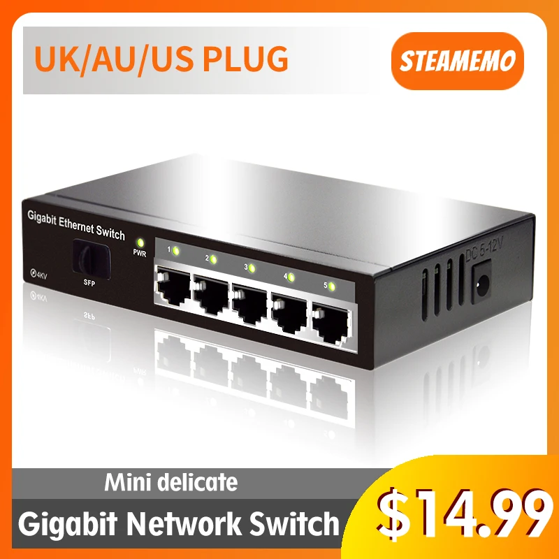 Steamemo Gigabit Network Switch 5 Port Desktop 1000mbps Sfp Switch Pulg ...