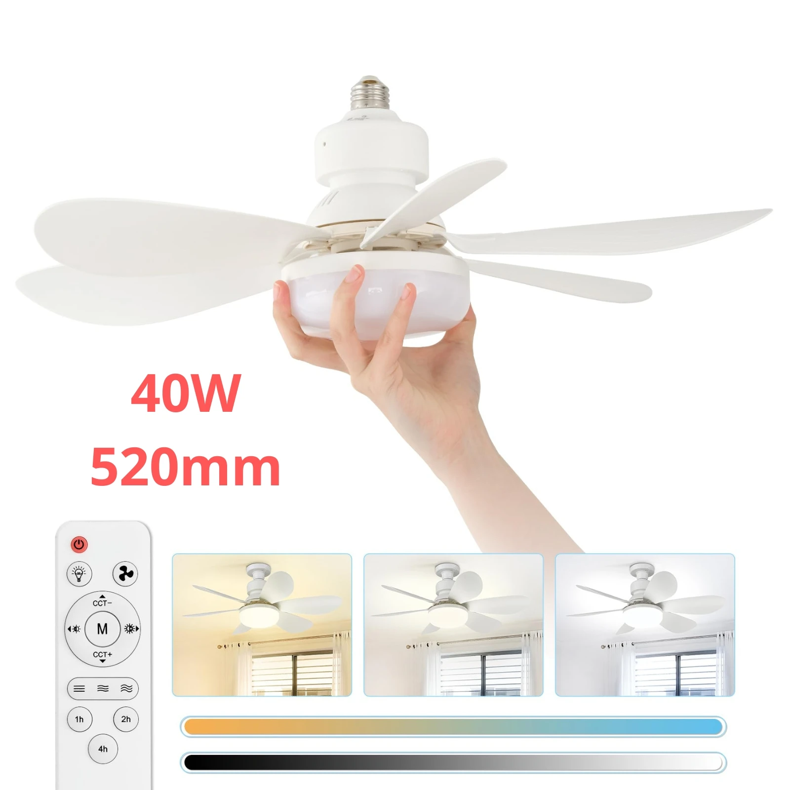 Ceiling Fan Light, Screw in Small Ceiling Fan with Remote, 3 Wind Speed ...