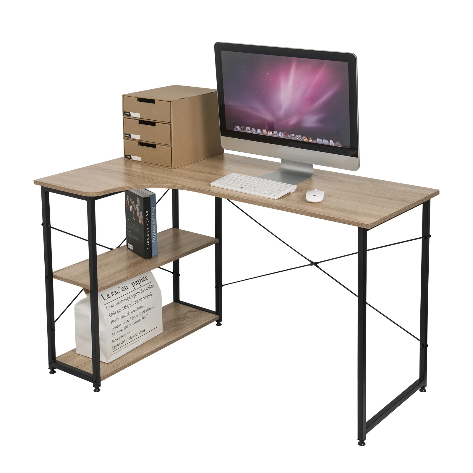 Computer PC Desk Office Table Work Table with Bookshelf Modern Writing ...