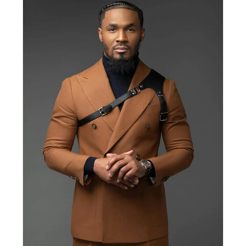 New Brown Men Suits Blazer Wedding Suit Prom Slim Fit 2 Pieces Groom ...