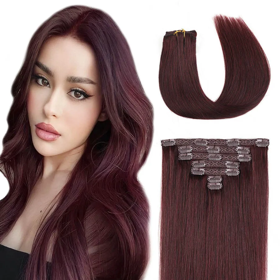 Burgundy-Clip-In-Hair-Extensions-Human-Hair-70g-7pc-Burgundy-Red-Hair ...