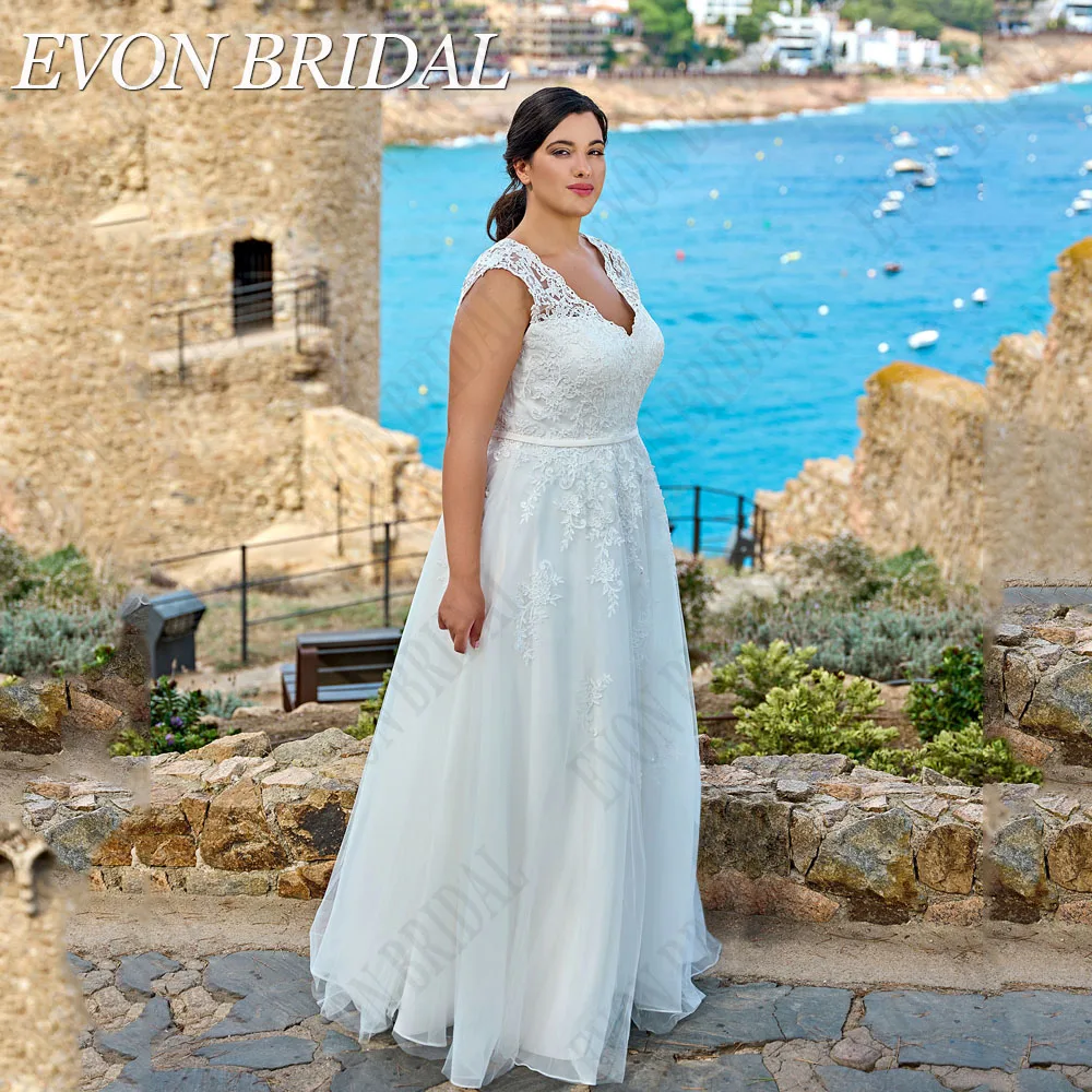 EVON-BRIDAL-Elegant-Cap-Sleeves-Plus-Size-Wedding-Dress-2024-Double-V ...