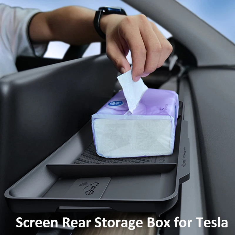 Screen Rear Storage Box for Tesla Model 3 Y Car Magnetic Hidden Tissue ...