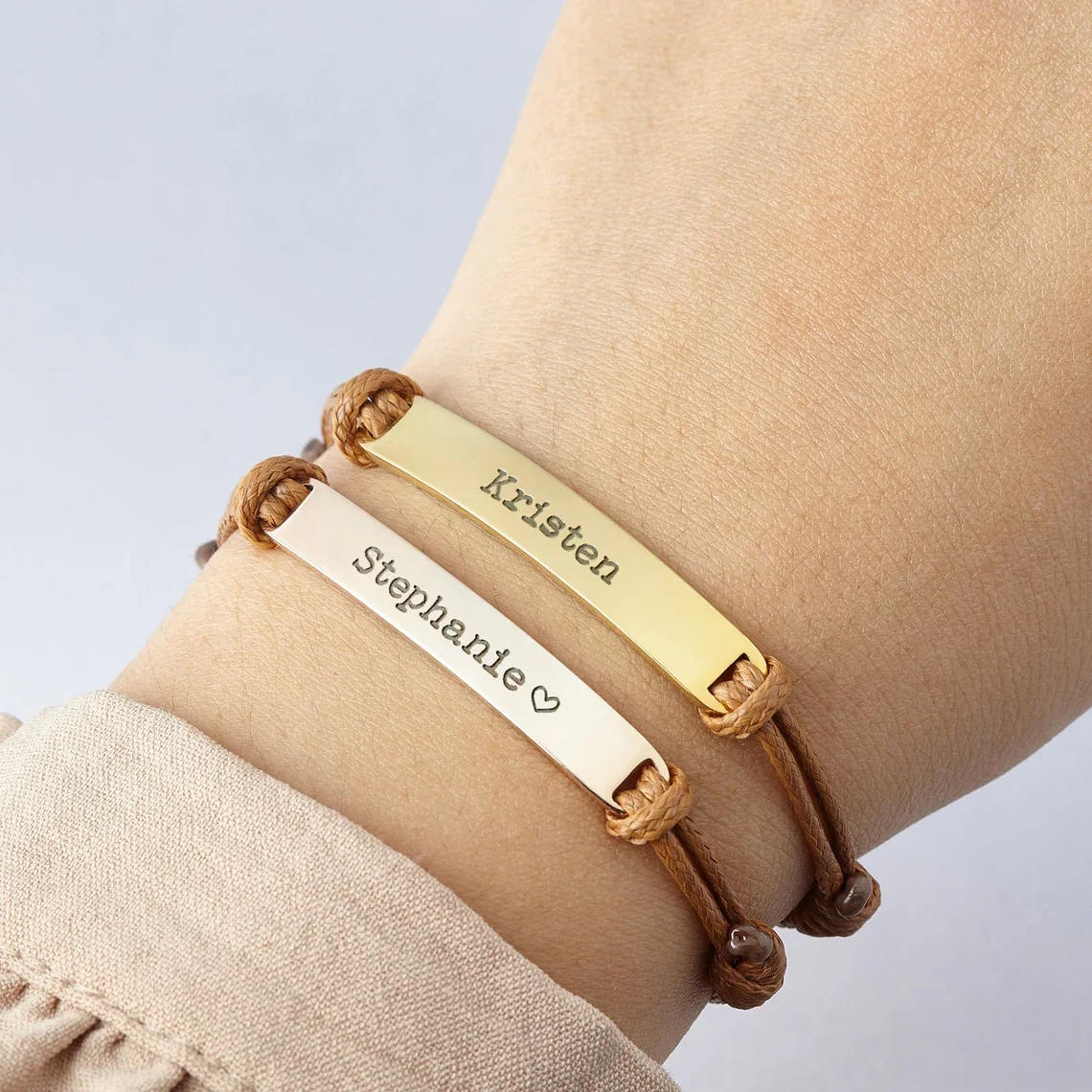 Custom Engraved Name Bracelet for Women Personalized Rope Adjustable Hand Strap Stainless Steel ...