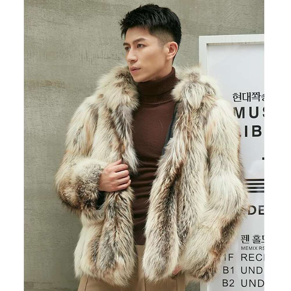 Denny&Dora Natural Full Pelt Thick Genuine Fox Fur Jacket Fashion Men ...