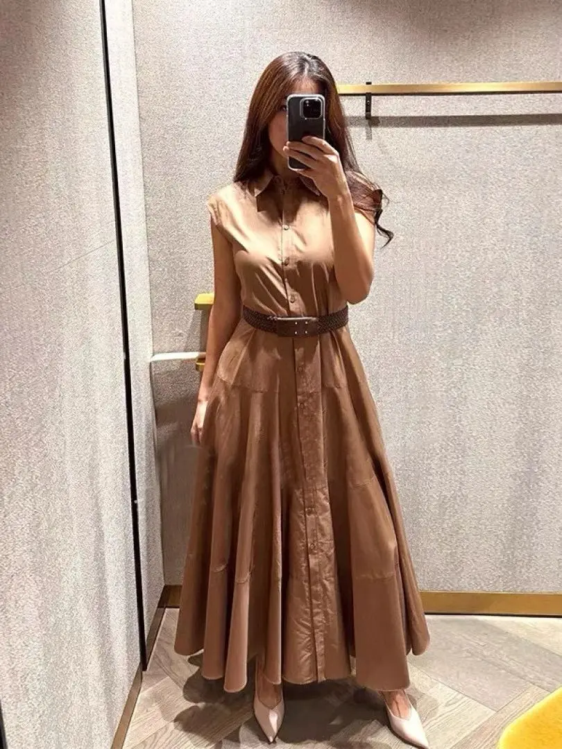 Casual luxurious women's 100% cotton belted maxi dress - AliExpress ...